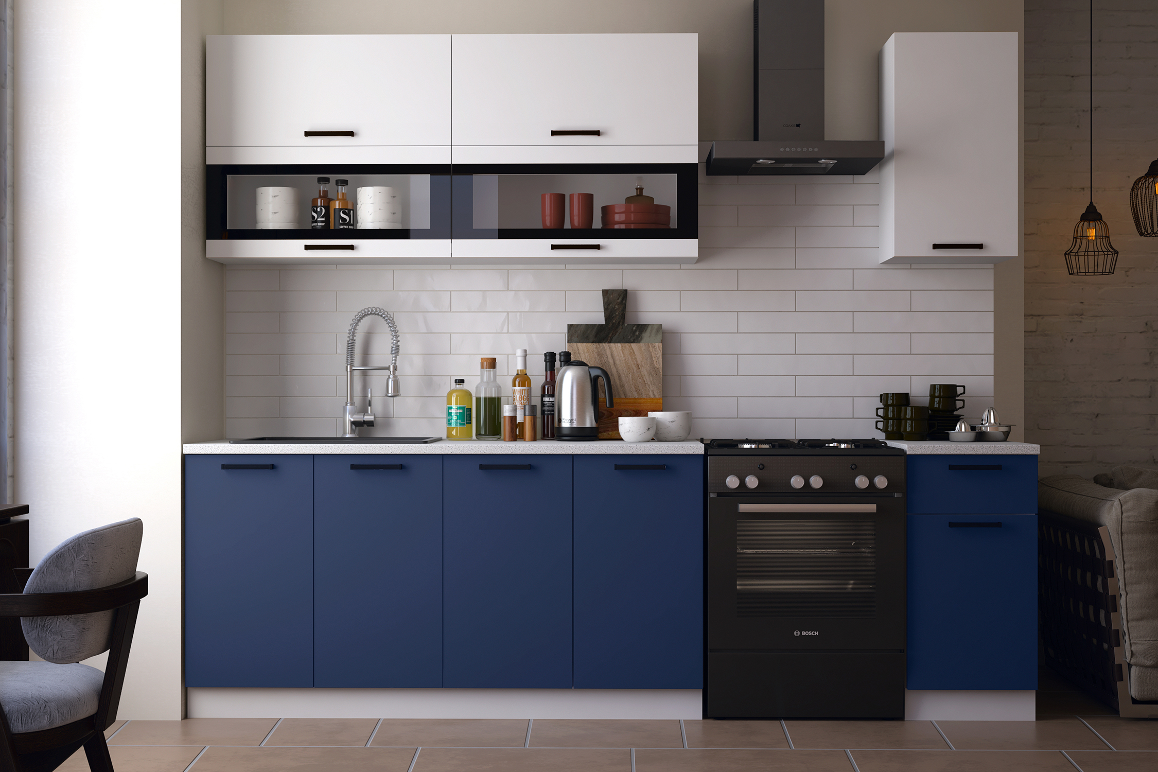 Кухня Техно 2 0 м компоновка №2 белый снег софт ультрамарин софт купить в Санкт Петербурге по