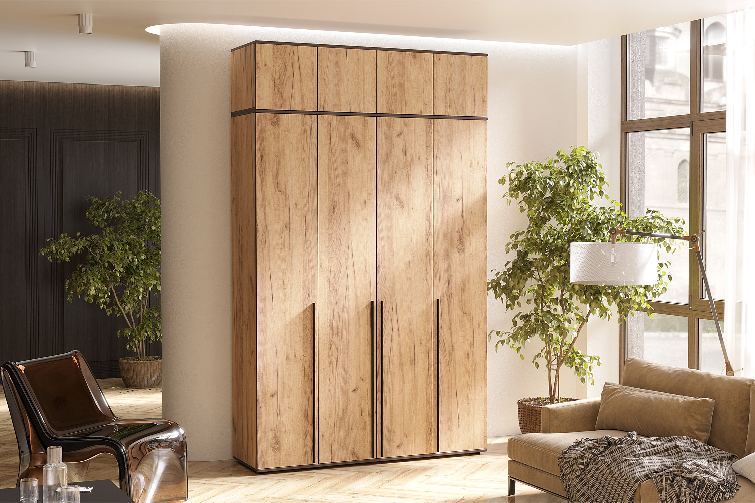 Шкаф 4 х створчатый с антресолью Норд дуб крафт купить в Костроме по цене 23 890 ₽ в магазине