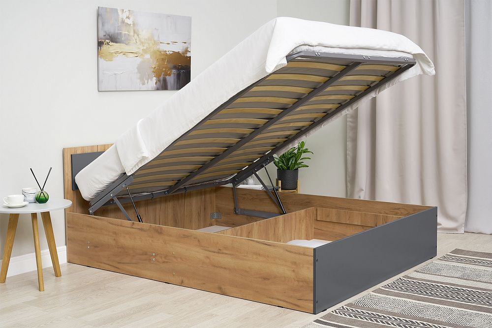 Кровать Мартина с подъемным механизмом графит / дуб крафт арт. 08 ...